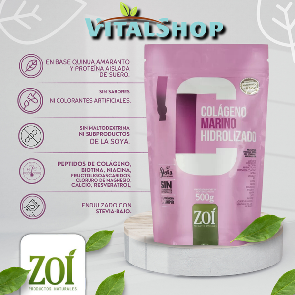 **Colágeno Hidrolizado Marino de Zoi x 500gramos + biotina** – VitalShop Colombia